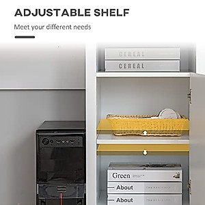 HOMCOM L-Shaped Computer Desk with Open Shelf and Storage Cabinet, Corner Writing Desk with Adjustable Shelf, White