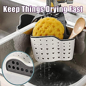 JAKENHAM 2Pack Sink Hanging Sponge Holder,Sink Caddy Sponge Holder Soap Holder,Hanging Ajustable Strap Faucet Caddy with Drain Holes for Drying,Beige