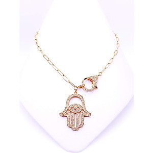 LESLIE BOULES Stunning Gold Hamsa Hand Necklace for Women 18K Gold Plated Chain Fashion Jewelry