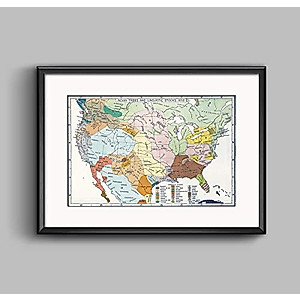 Historical Poster |1650 US Map Native American Indian Tribes Languages (16"x23")