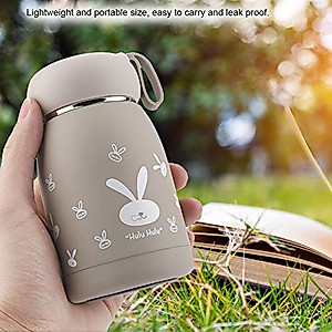 Vacuum Cup Insulated Coffee Bottle, 320ml Mini Vacuum Mug Cute Thermos, Stainless Steel Mini Thermos Travel Mug, Magic Rabbit Tea Milk Bottle, for Kids Adult, School Office Car Outdoor Use(Brown)