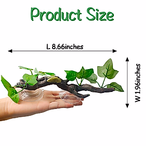 Fhiny 2 PCS Reptile Corner Branch, Resin Climb Tree Branch Decor with Leaves Tank Accessories Terrarium Plant Ornament with Suction Cup for Snake Lizard Bearded Dragons Gecko Climbing