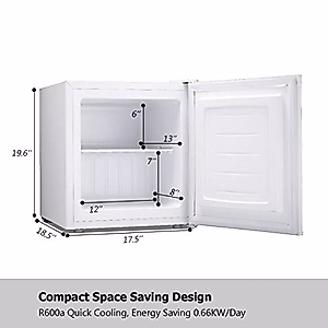 R.W.FLAME Mini Freezer 1.1 Cubic Feet, Small Freezer Reversible Single Door, Upright Freezer with Shelves, Adjustable Feet for Bedrooms/Dorms/Apartment/Office/Home (White)