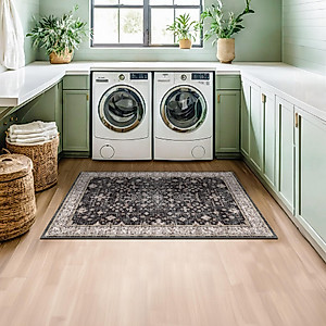 Boho Large 3x5 Entryway Rug Indoor - Washable Non-Slip Low Pile Ultra Soft Area Rug for Large Kitchen - Modern Aesthetic Geometric Design (3x5 Black/Multi)