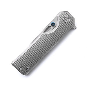 Ameight Knives Glear II Flipper Folding Knife 3.45" M390 Hand Hollow Ground Rubbed Satin Blade Sandblasting Titanium Handle Camping Hiking Pocket Knife AM8-007GYII