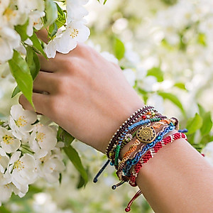 Wakami Earth Handmade Boho Bracelets Set of 7 | Braided Indie Bracelets for Women and Men | Beaded, Stackable, Handmade by Artisans, Waterproof Waxed Thread | EARTH