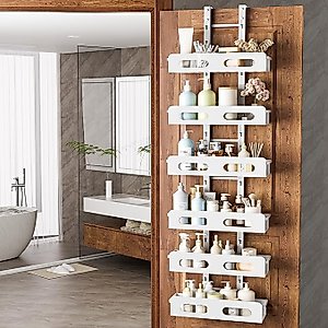 GONAT 6 Tier Shower Caddy Organizer, Over the Door Storage Hanger,Shower Shelves Rack with Door Hook, Bathroom Storage Hanger and Organizer, Cabinet Spice Storage Hanger (6 * 6' Wide Bakets, White)
