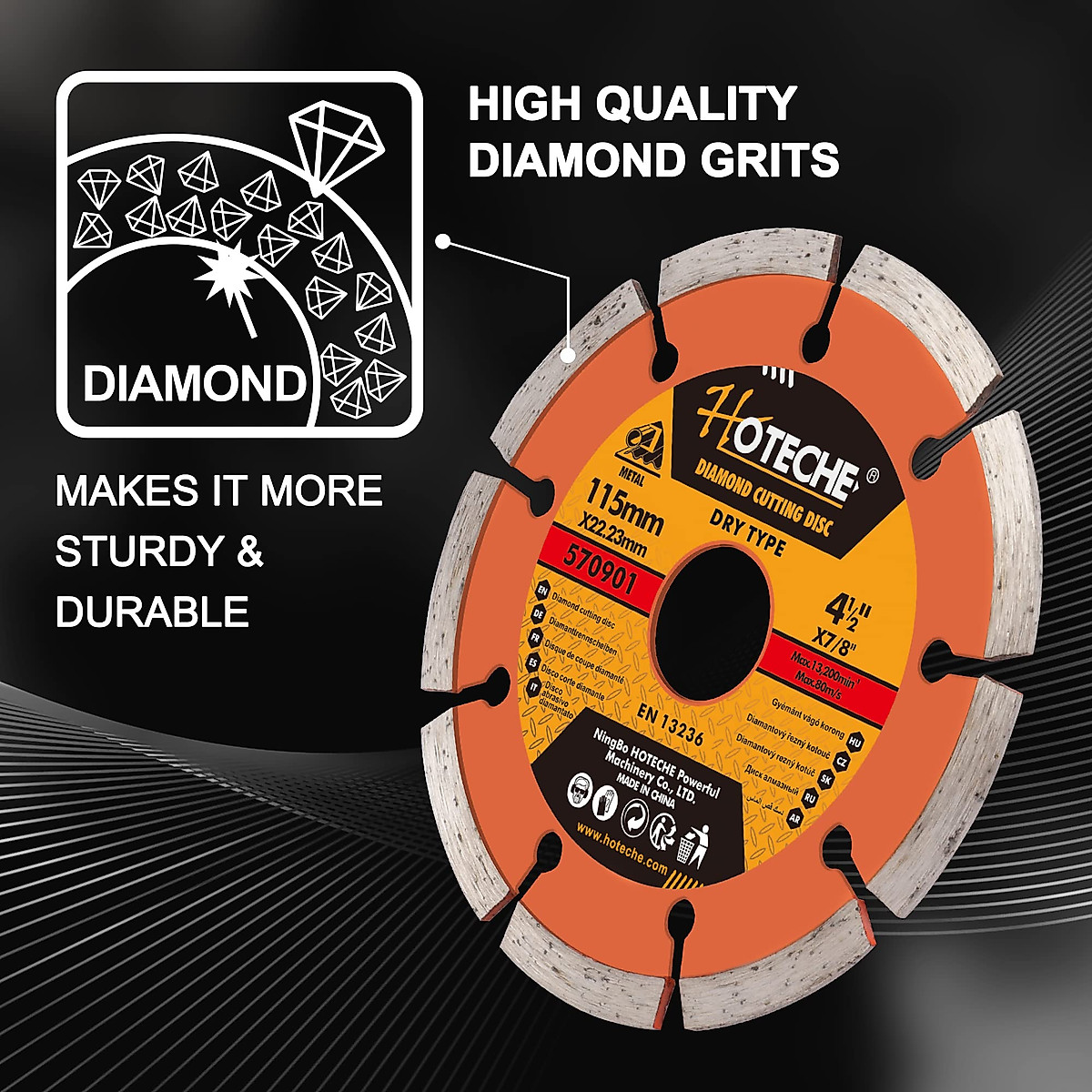 Hoteche 3Pcs Diamond Cutting Blades 4-1/2" Diamond Cutting Wheel for Angle Grinder Dry/Wet Cutting Blade for Brick, Masonry, Concrete, Tile and Ceramic