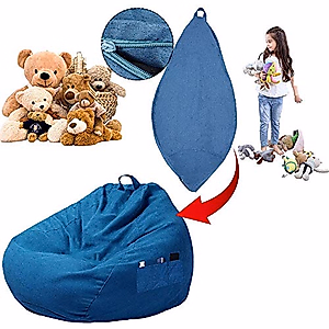 Librao Bean Bag Chair Sofa Cover Without Filler Lazy Lounger High Back Large Bean Bag Storage Chair Couch Cover with Three Side Pockets for Adults and Kids (Blue, XL-39.3x47.2)