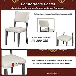 Dinehome 5-Piece Wooden Round Kitchen Dining Table Set with Curved Trestle Style Legs and 4 Upholstered Chairs, Dark Gray