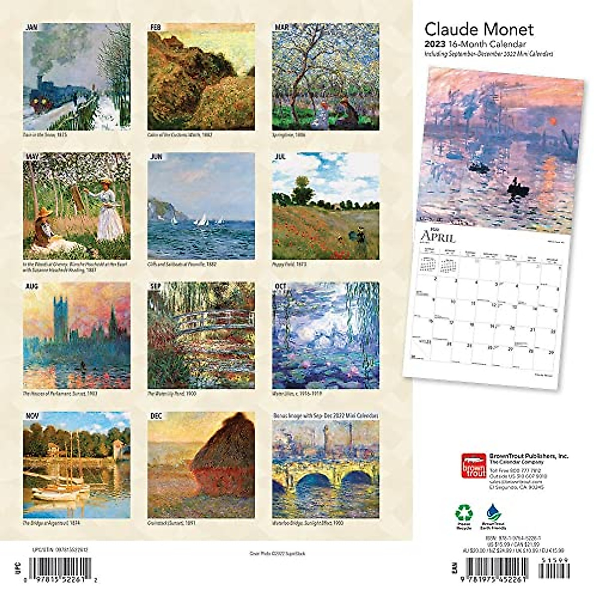 Claude Monet | 2023 12 x 24 Inch Monthly Square Wall Calendar | Foil Stamped Cover | BrownTrout | Impressionism Artist Paintings