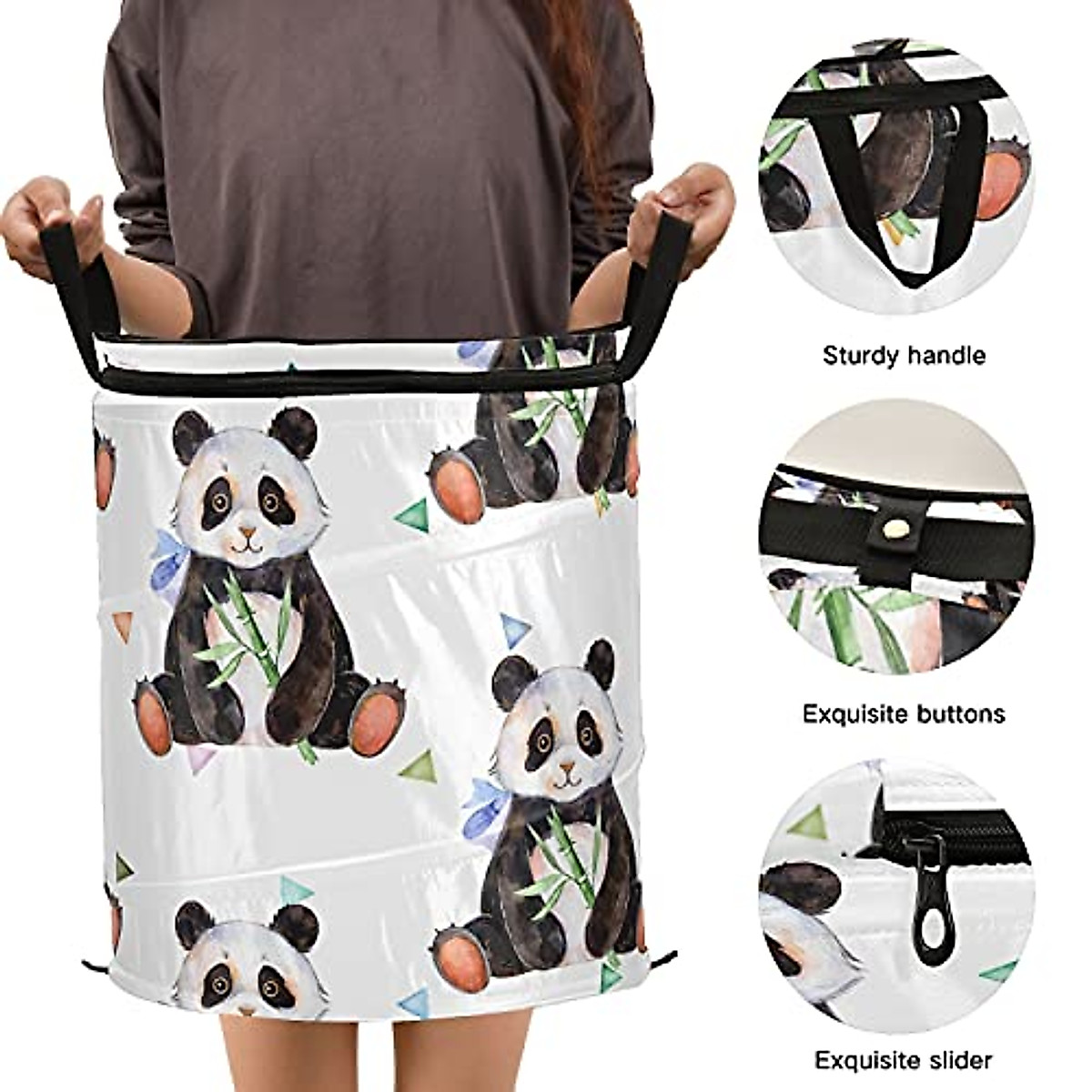 Cute Panda Pop Up Laundry Hamper With Lid Foldable Laundry Basket With Handles Collapsible Storage Basket Clothes Organizer for College Dorm Apartment