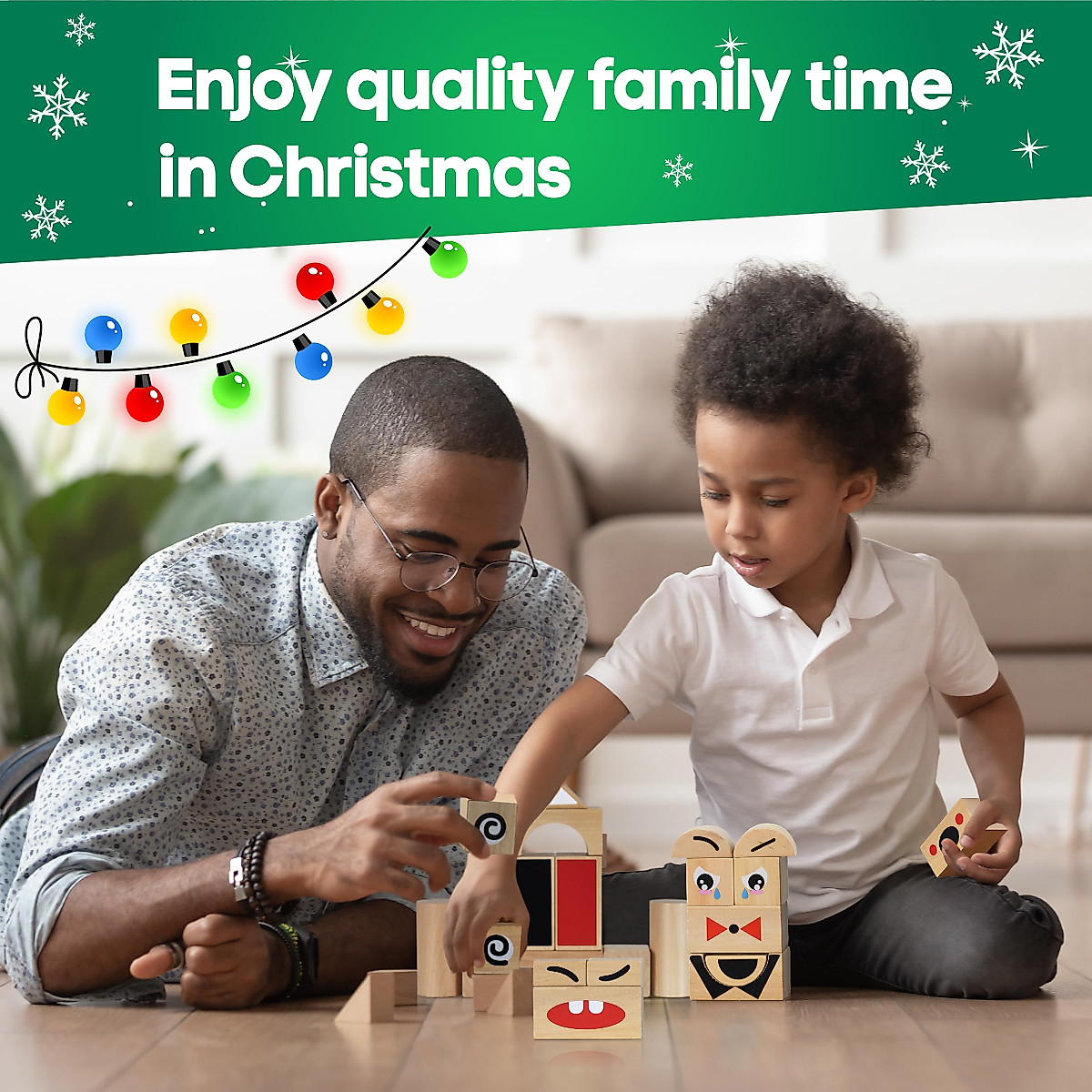 kipod Wooden Building Blocks Set for Kids (80Pcs) – Preschool Blocks Stacking Game – Construction and Matching for Emotional Development and Fine Motor Skills - Montessori Toy 2-8 Years