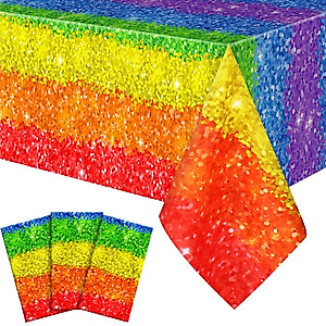 Tudomro 3 Pack Rainbow Tablecloth Colorful Rainbow Table Covers 54 x 108 Inch for Birthday Gay Pride Party Decorations (Classic Color)