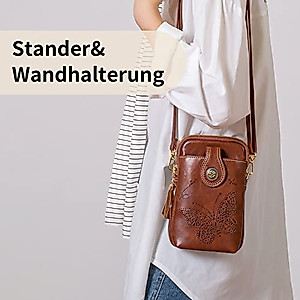 PCORES Crossbody Cell Phone Purse for Women, Mini Leather Cute Butterfly Pattern Bag, Lightweight Purse for Ladies Girls (Coffee)