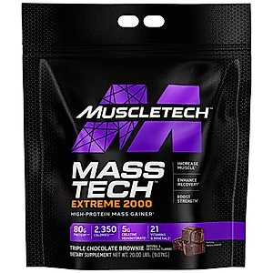 MuscleTech Mass Gainer Protein Powder, Mass-Tech Extreme 2000, Muscle Builder Whey Protein Powder, Protein + Creatine + Carbs, Max-Protein Weight Gainer for Women & Men, Triple Chocolate, 20 lbs