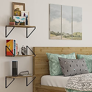 brightmaison BGT Mino Floating Shelves, 17"x8" Bookshelf for Living Room Decor Wall Shelves Bedroom Decor Kitchen Organization Bathroom Shelves Set of 3, Burnt Finish