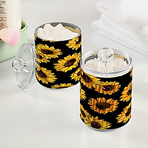 Kigai Sunflower Qtip Dispenser Apothecary Jars Bathroom, 2 Pack of 14 oz - Qtip Holder Storage Canister Clear Plastic Acrylic Jar for Cotton Ball, Cotton Swab, Cotton Round Pads, Floss