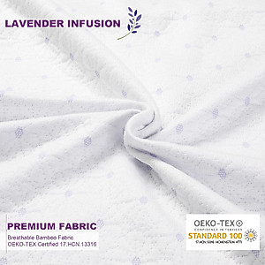 Ferlizer 2 Inch Twin Mattress Topper Cover, Lavender Infused Bamboo Zippered Cover for Mattress Topper, Adjustable Straps, Removable and Washable