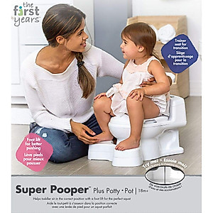 The First Years Super Pooper Potty Training Toilet Plus Potty Seat with Foot Rest — White — 2-in-1 Toddler Toilet Seat and Potty Chair