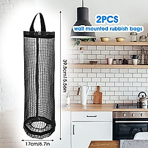 Thinp 2 Pieces Plastic Bag Holder, Hanging Grocery Bag Holder Trash Bag Holder Foldable Mesh Hanging Storage Bag Dispenser Plastic Bag Dispenser for Home Kitchen Garbage Bag Storage(Black)