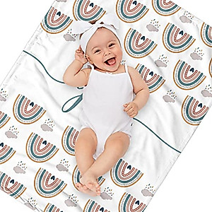Lcyawer Custom Baby Name Blanket, Personalized Boho Style Baby Blanket with Rainbow and Hearts, Receiving Expecting Mom Gift, Girls Boys Kids Shower Gift