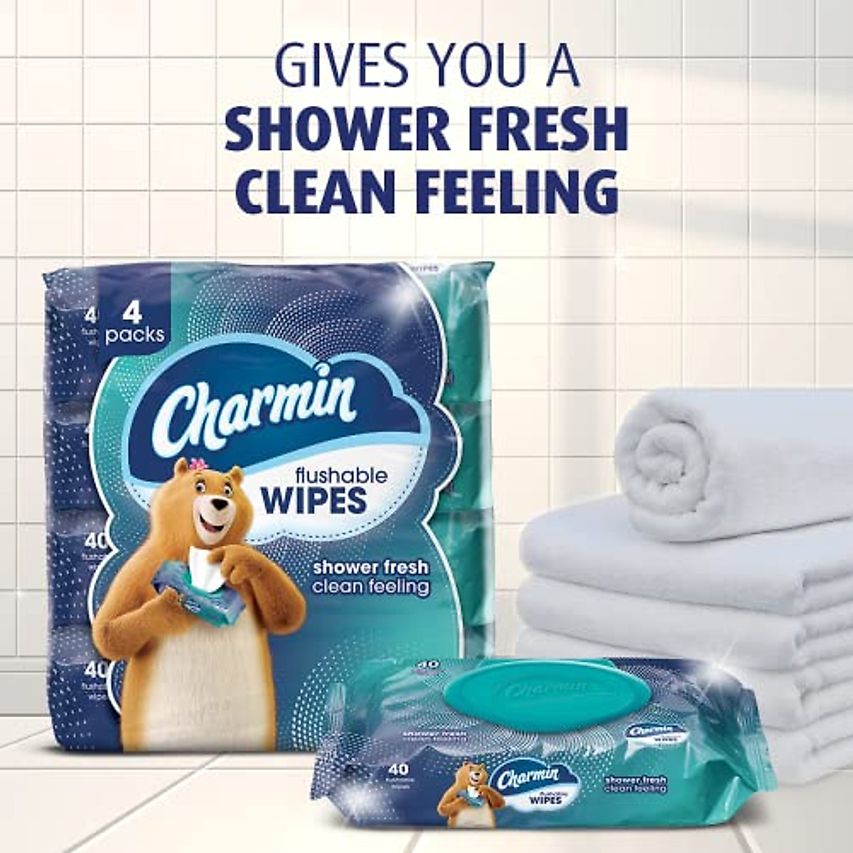 Charmin Flushable Wipes, 4 packs, 40 Wipes Per Pack, 160 Total Wipes
