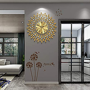 JUGV Large Wall Clock Metal Decorative Wall Clocks 3D Non-Ticking Silent Quartz Clocks with Arabic Numerals for Living Room Home Kitchen Decor