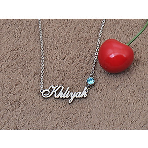 GR35Z9 Customized Silver Name Necklace with Dainty Birthstone for her Jennie