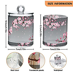 ALAZA Japanese Oriental Cherry Blossom Qtip Holder Organizer Dispenser for Cotton Ball, Cotton Swab, Cotton Round Pads, Floss,Bathroom Canisters Storage Organizer, Vanity Makeup Organizer,2Pack