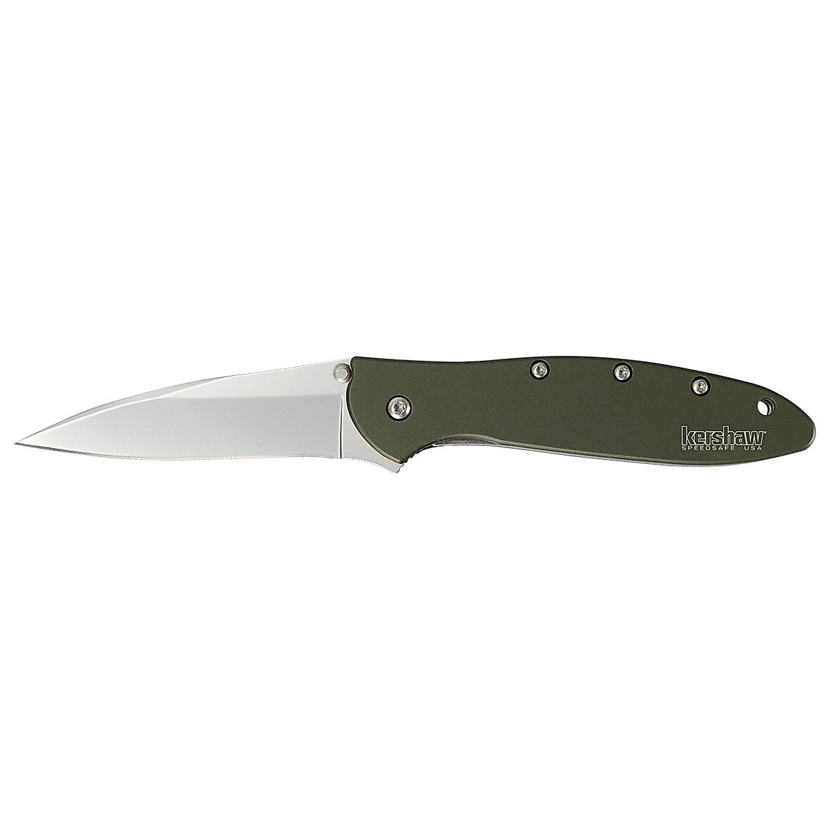 Kershaw Leek Pocket Knife, Olive Drab (1660OL) 3 Bead-Blasted Sandvik 14C28N Steel Blade, Olive Drab Anodized Aluminum Handle with SpeedSafe Assisted Opening, Liner Lock, Tip-Lock Slider; 2.4 OZ.