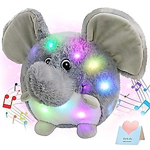 SpecialYou Creative Musical Glow Elephant Chubby Light up Stuffed Elephant Plush Toys Animated Soothe Kids Emotions Christmas Festival Gift for Toddlers,9''
