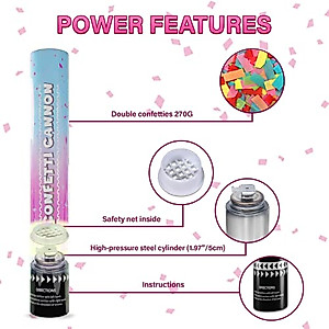 Gender Reveal Pink Confetti Cannon [5 Pack] - Gift 2 Magnetic Photo Frames, Gender Reveal Baby Girl Party Supplies, Biodegradable Confetti Poppers