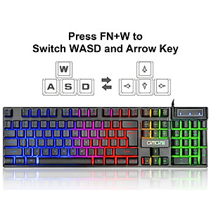 Keyboard and Mouse Gaming LED Wired Combo with Emitting Character Keyboard 4800DPI 2 Side Button USB Mouse Rainbow Backlit Mechanical Feeling Compatible with PC Raspberry Pi Mac Xbox one ps4