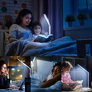 JOSTIC LED Desk Lamp with Wireless Charger, USB Charging Port, Desk Light with 10 Brightness, 5 Color Modes, Dimmable Eye Caring Reading Desk Lamps for Home Office, Touch Control, Auto Timer, White