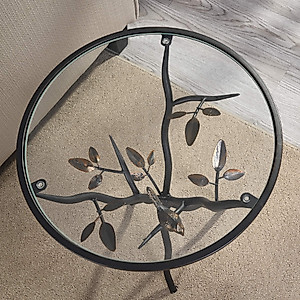 FirsTime & Co. Aged Bronze Bird and Branches Tripod Side Glass Tabletop Accent Table, 24" H x 14" W x 14" D, Bronze