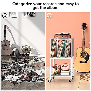 Melos Record Player Table with 3-Tier Vinyl Record Storage Cabinet, Turntable Stand, End Table, Nightstand for Living Room, Bedroom, Office (White)