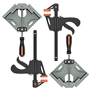 Housolution Right Angle Clamp, [2 PACK] Single Handle 90°Aluminum Alloy Corner Clamp with 6inch Bar Clamps, Right Angle Clip Clamp Tool Woodworking Welding Photo Frame Vise Holder - Silver Gray