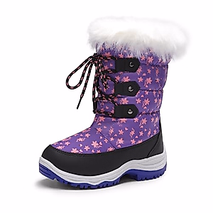 DREAM PAIRS Girls Snow Boots Warm Cozy Anti-Slip Lightweight Mid Calf Faux Fur Lining Winter Shoes for Little/Big Kids,Size 2 Little Kid,Purple,NORDIC