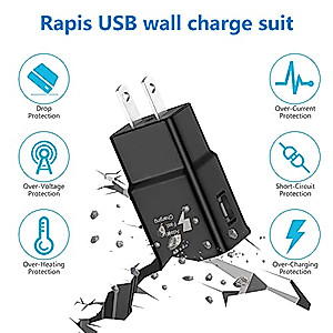 Adaptive Fast Charger Kit Compatible with Samsung Galaxy S7/S7 Edge S6 /S6 Edge/ Note5/4 S4/S3 S2 J7 J7V J5 J3 J3V J2/G3 G4 K20/ Moto E4 E5, USB Wall Charger and 5FT Micro USB Cable (2 Pack, Black)