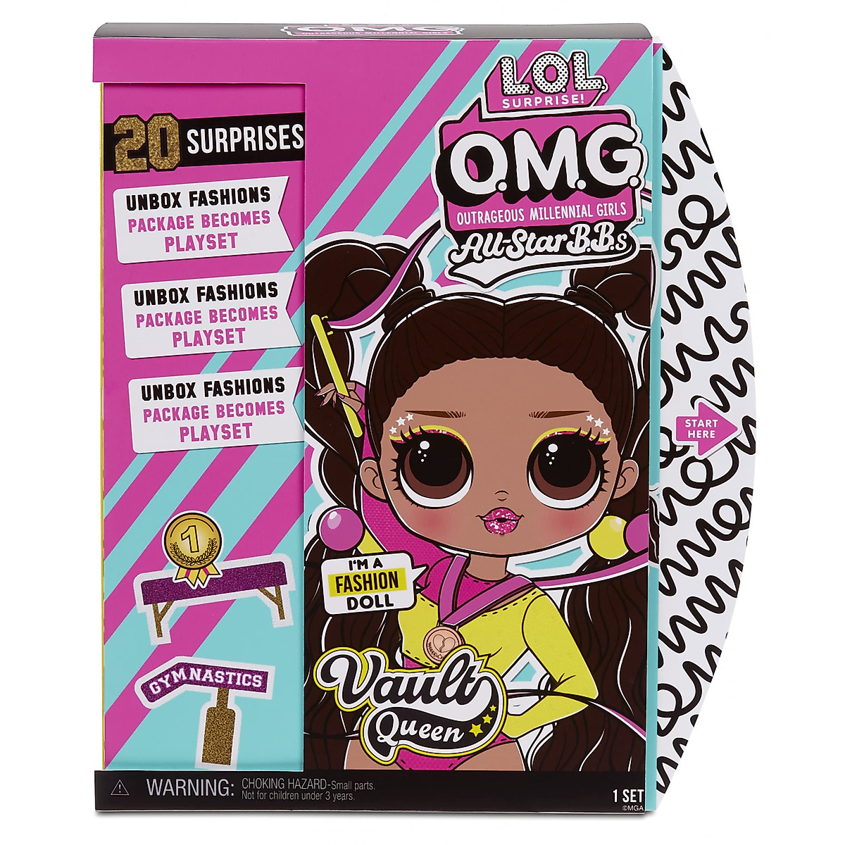 L.O.L. Surprise! OMG Sports Vault Queen Artistic Gymnastics Fashion Doll with 20 Surprises Including Sparkly Accessories & Reusable Playset, Posable - Gift for Kids, Toys for Girls Boys Ages 4 5 6 7+