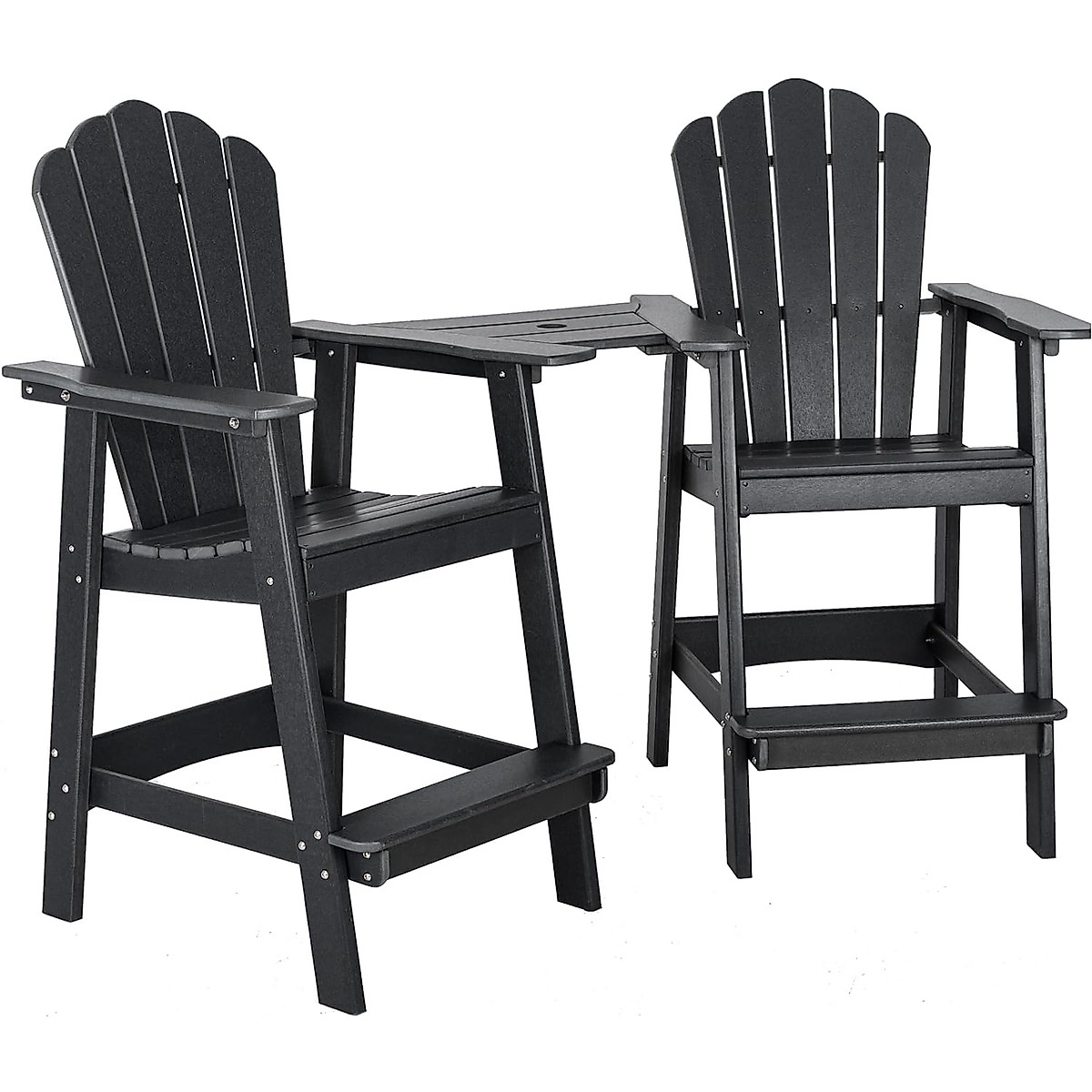 eclife Tall Adirondack Chairs Set of 2, HDPE Adirondack Barstools with Connecting Tray, Outdoor Double Balcony Chairs, Weather Resistant for Patio, Poolside, Backyard, Black