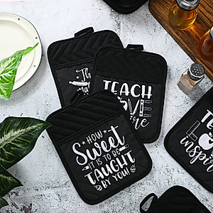 12 Pcs Christmas Teacher Appreciation Gifts Funny Pot Holders with Pockets Heat Resistant Potholder Teacher Oven Mitt Gift Cookies Oven Pads with Hanging Loop for Thanking Baking Cooking, 7 x 9 Inch