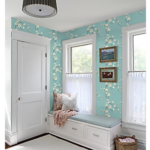 GloryTik Peel and Stick Wallpaper Blue Beige Floral Contact Paper Self Adhesive Removable Waterproof Wall Paper for Bedroom Bathroom Cabinets Room Walls 17.3" x 118"