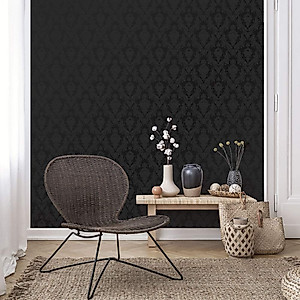 Tempaper Black Damsel Removable Peel and Stick Floral Wallpaper, 20.5 in X 16.5 ft, Made in the USA