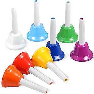 Nuanchu 8 Note Hand Bells for Kids, Musical Handbells Set Colorful Hand Bells Instruments Music Bells for Toddlers Children Adults Musical Percussion Instrument Toy for School Church Wedding Family