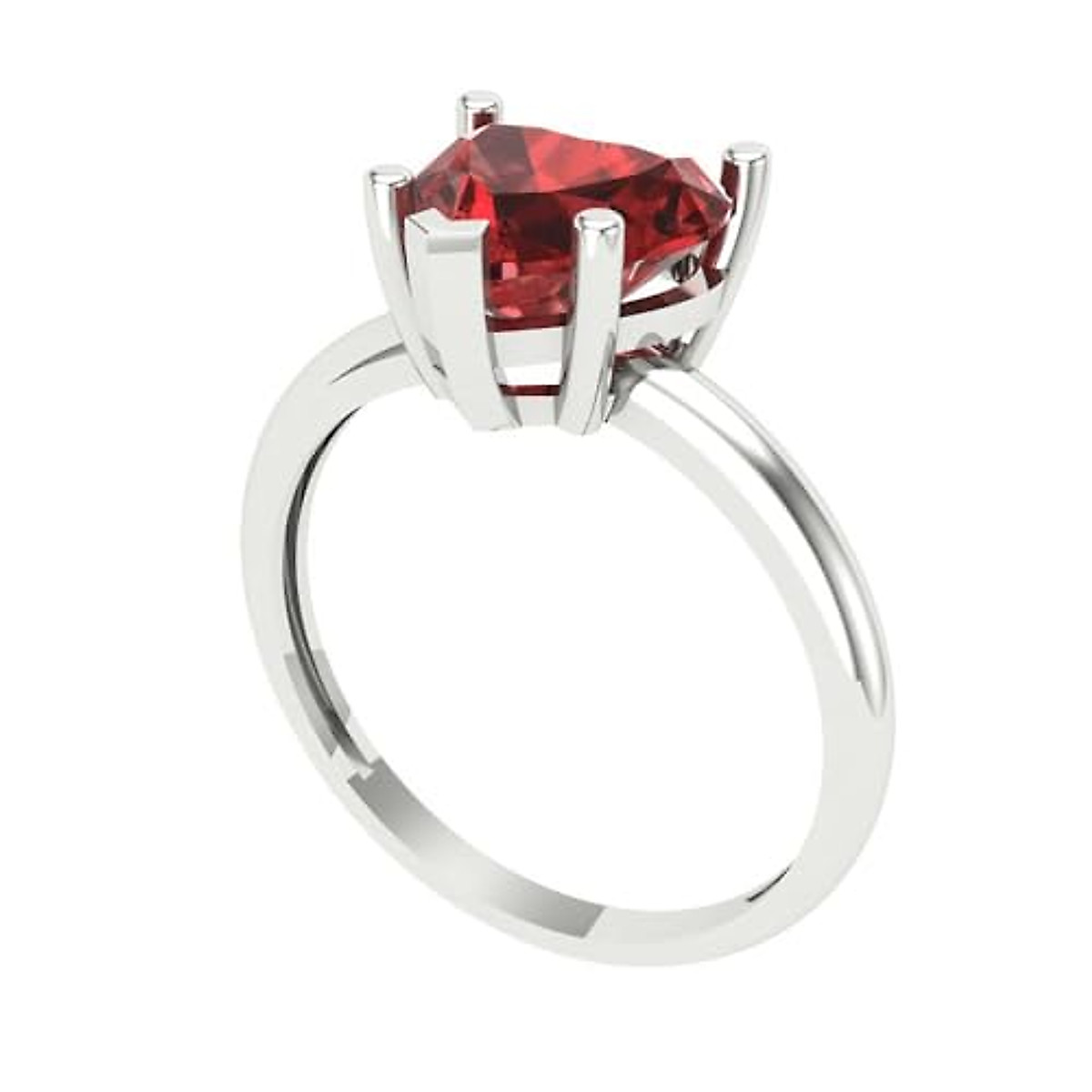 Clara Pucci 2.0 ct Heart Cut Solitaire Natural VVS1 Red Garnet 5-Prong Engagement Bridal Promise Anniversary Ring 18K White Gold Size 11