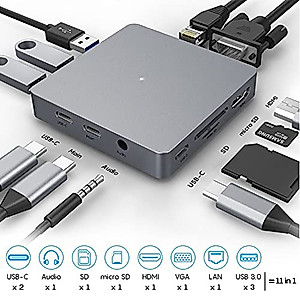14 in 1 USB 3.1 Type-C HUB USB -C to HDMI 4K 30Hz VGA 100W PD Charging Adapter RJ45 Audio SD TF Card Reader USB 3.0 Hub for MacBook Nintendo Samsung Dex (Silver)