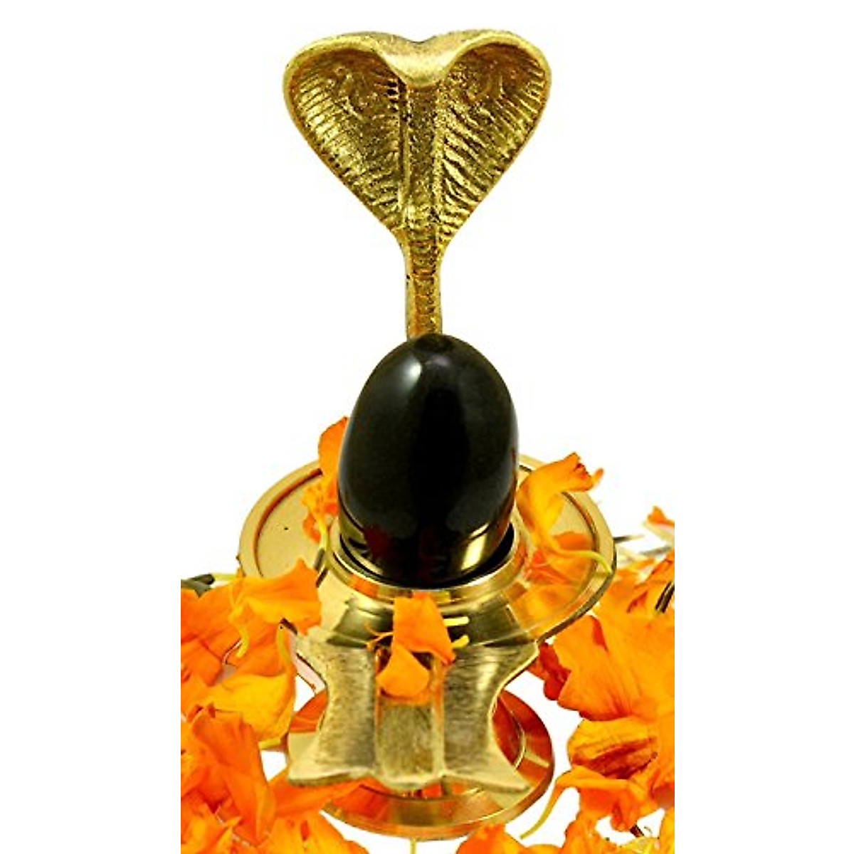 IndianStore4All IS4A Shaligram Shiva Ling Lingam Shivling Naaga Brass Stand 4.7 Inches Approx