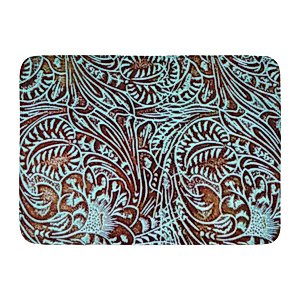 Country Toolin in Teal Brown Bath Mat, Western Rustic Tooled Cowboy Bathroom Rugs Soft Bath Rugs Non Slip, Washable Floor Rug Floor Mat Home Decor for Kitchen Bedroom(16x24)